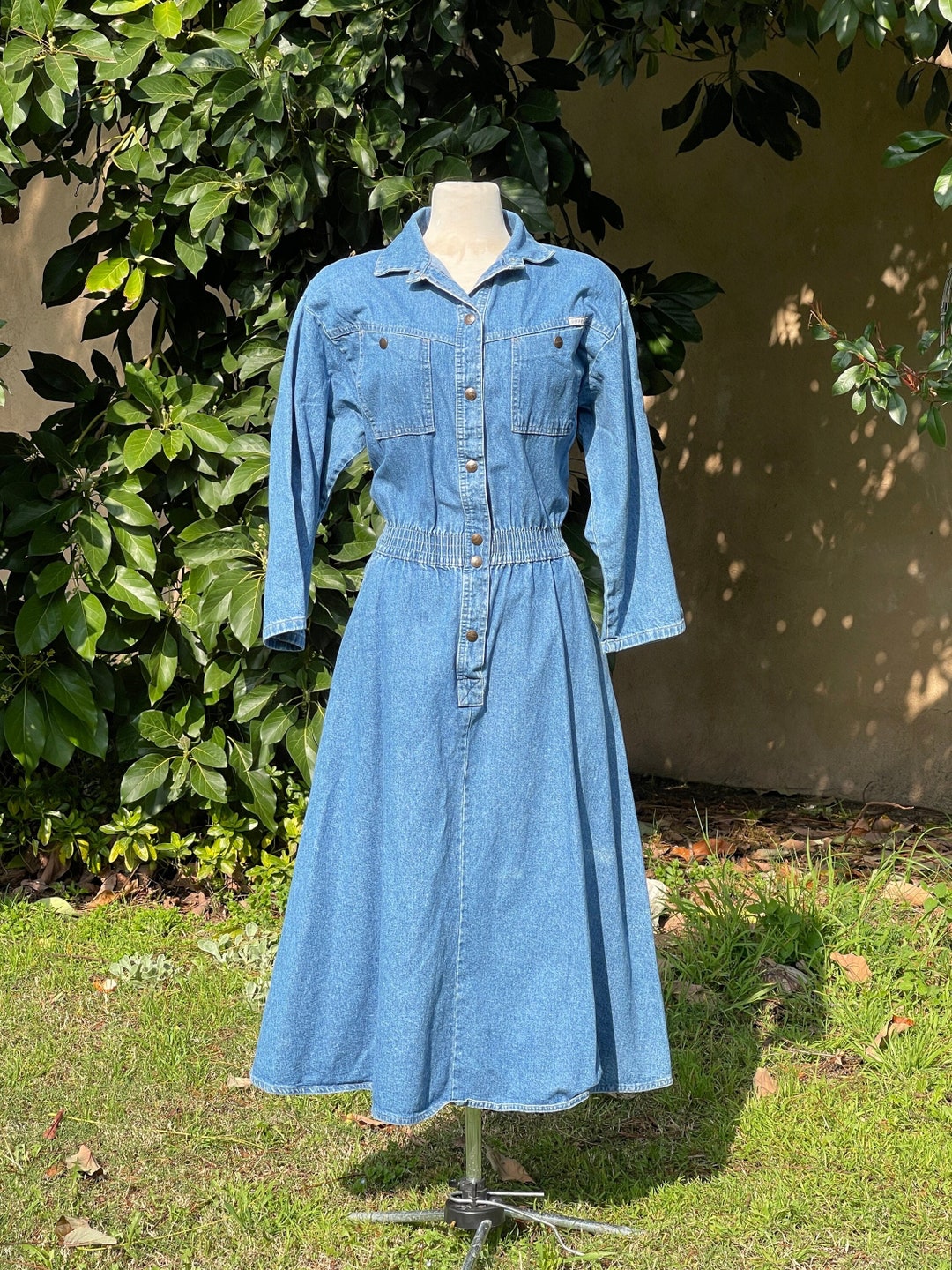 Vintage 1980’s Dreams Full Denim Long Sleeve Western Dress - Size L - Etsy