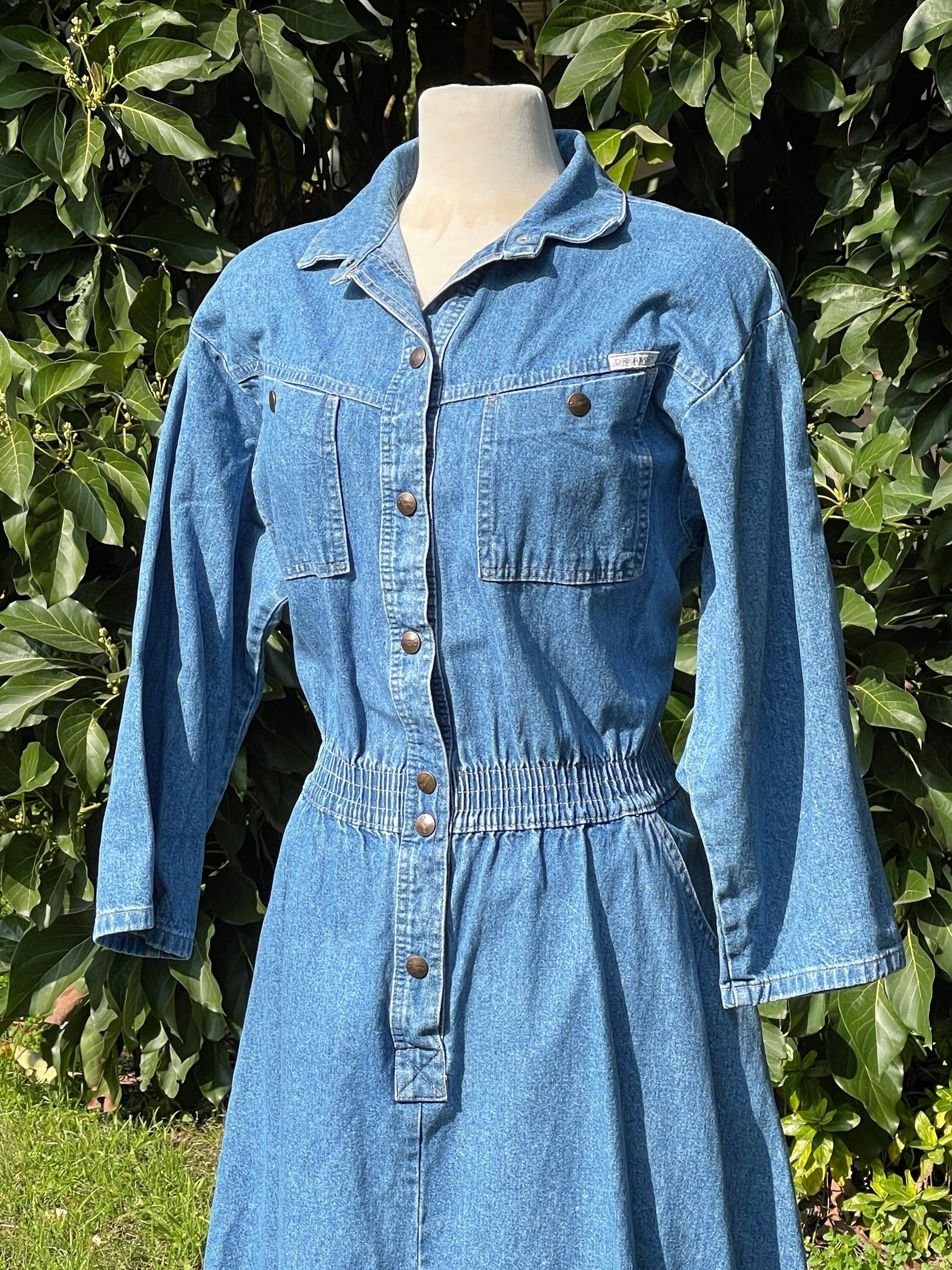 Vintage 1980’s Dreams Full Denim Long Sleeve Western Dress - Size L - Etsy