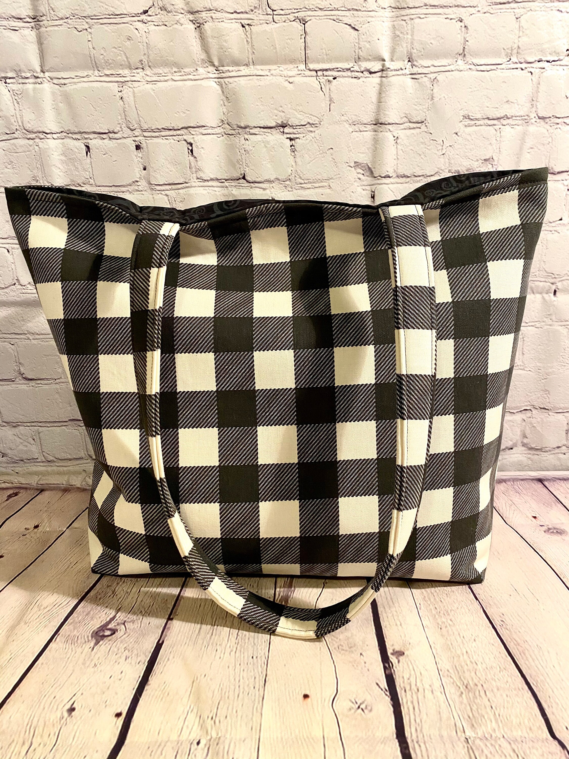 Women's Tote Bag Black and White Checkered Tote Bag - Etsy