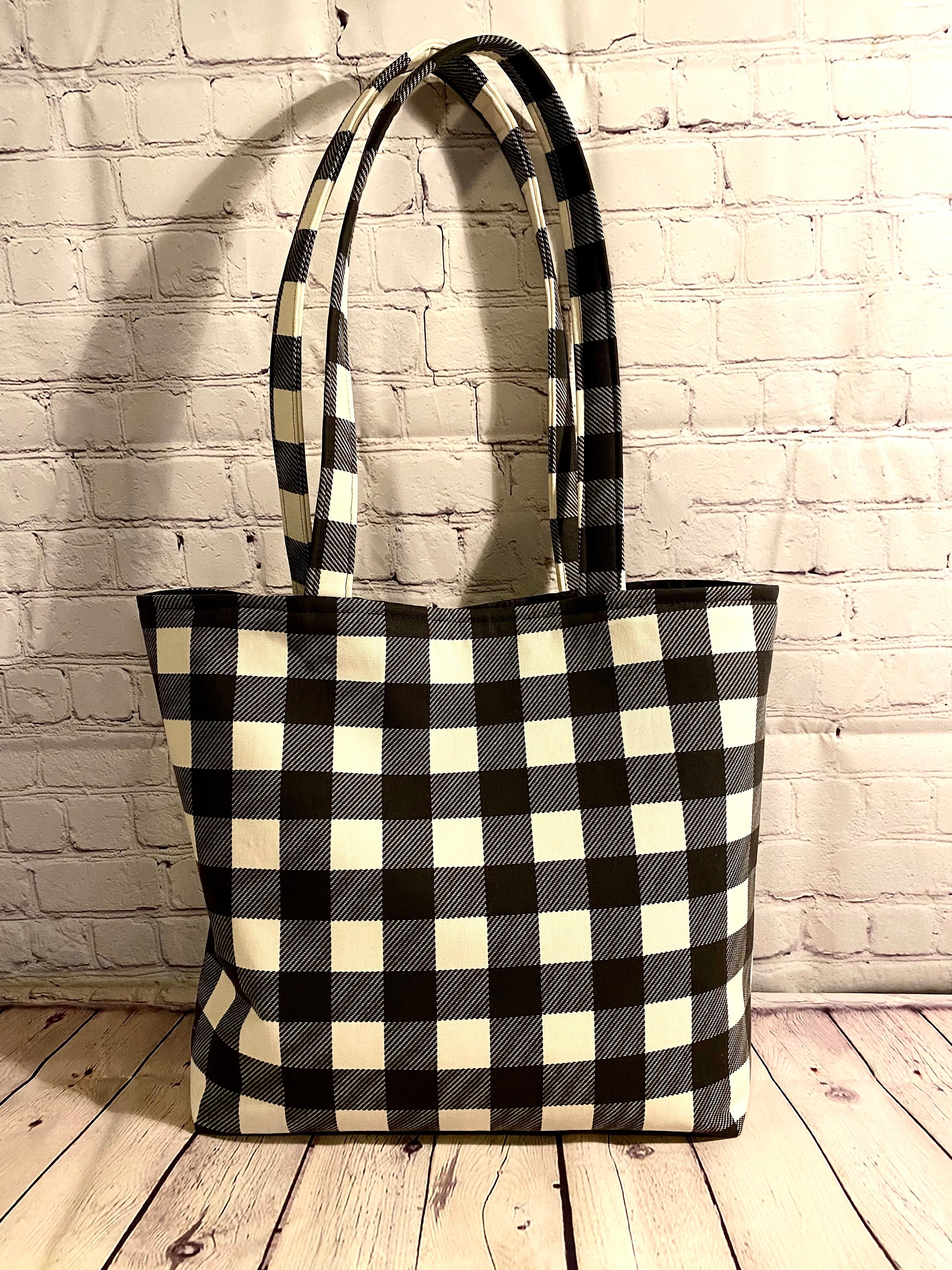 Women's Tote Bag Black and White Checkered Tote Bag - Etsy