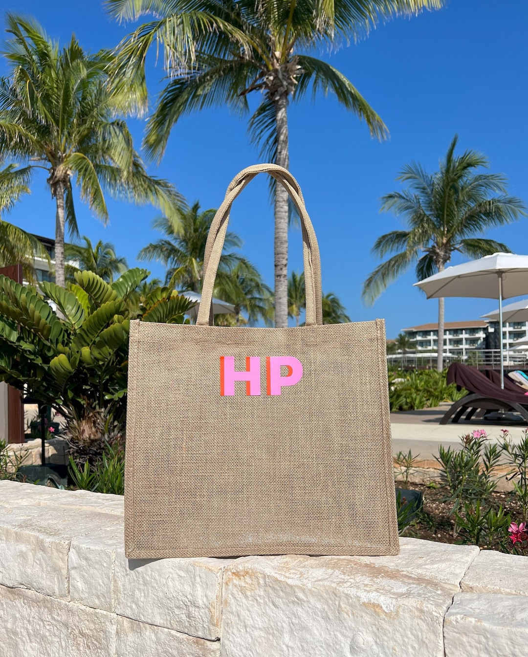 Personalized Jute Tote Bag, Beach Bag, Shadow Monogram Bag, Custom ...
