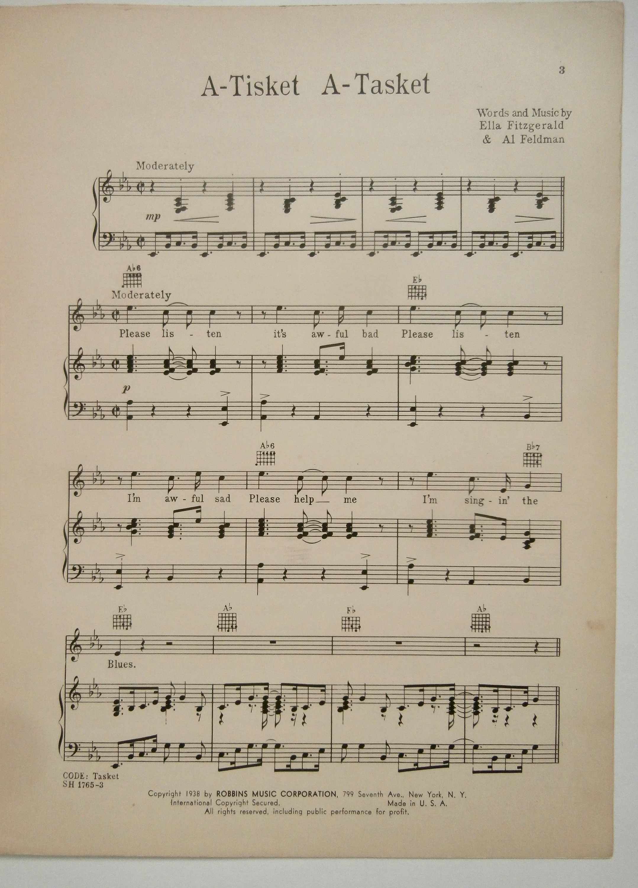 A-Tisket A-Tasket 1938 Happy Felton Ella Fitzgerald Al Feldman Sheet Music