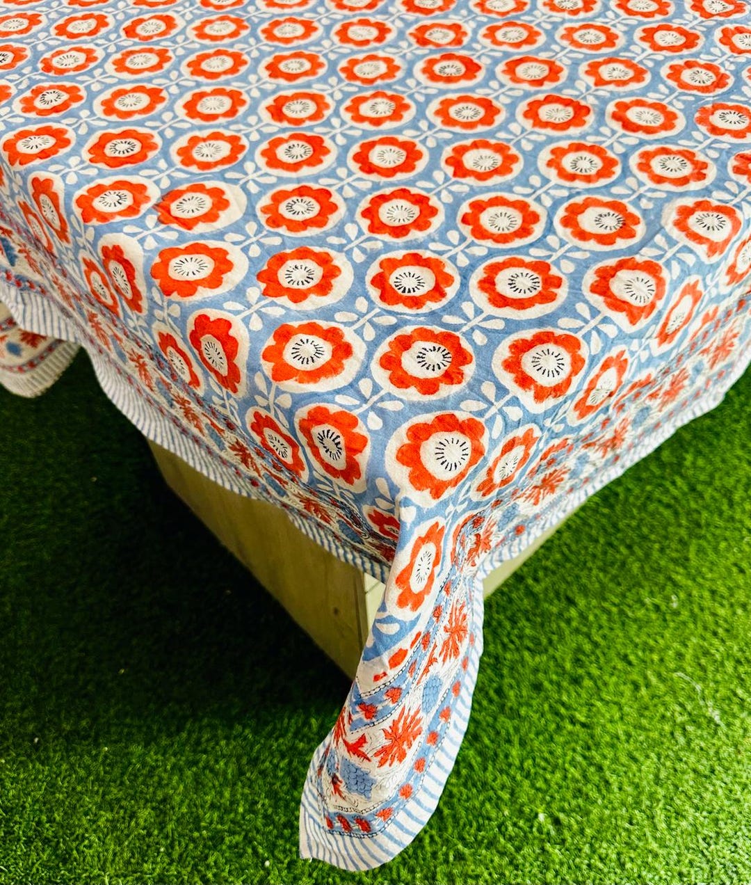 Hand Block Print Tablecloth, Floral Cotton Table Cover, Boho Dining ...