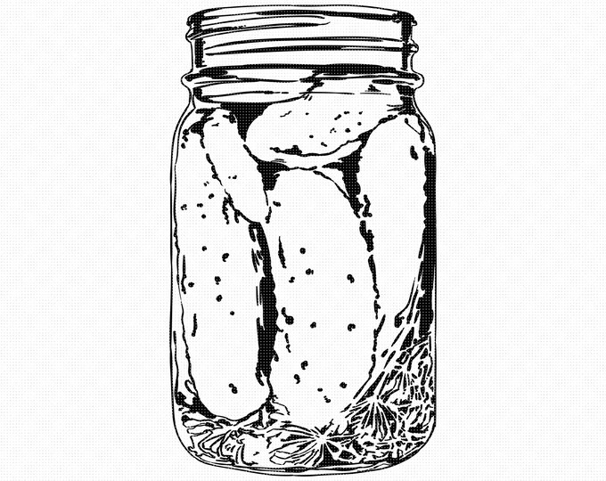 Pickle Jar Vector Clipart / Outline & Stamp Drawing Illustrations ...