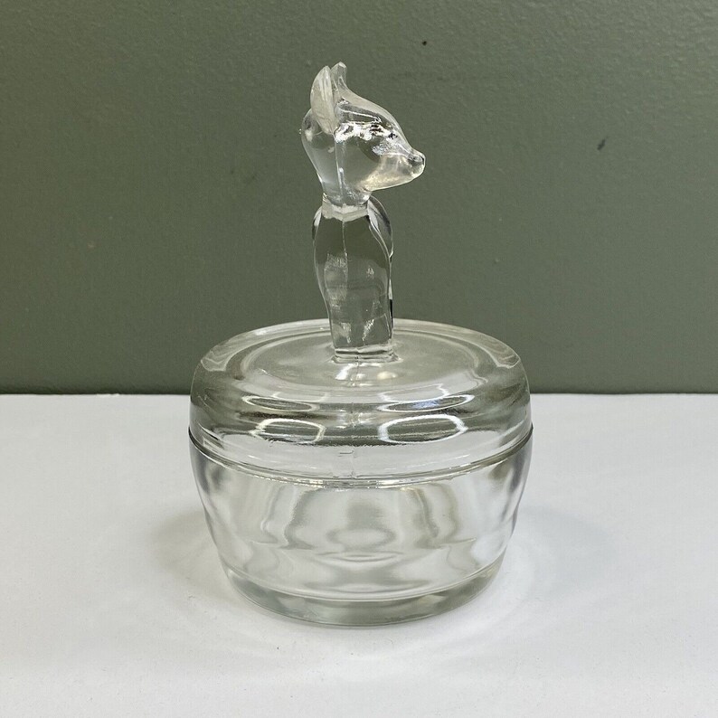 Vintage Clear Jeannette Glass Bambi Fawn Doe Deer Powder Jar - Etsy