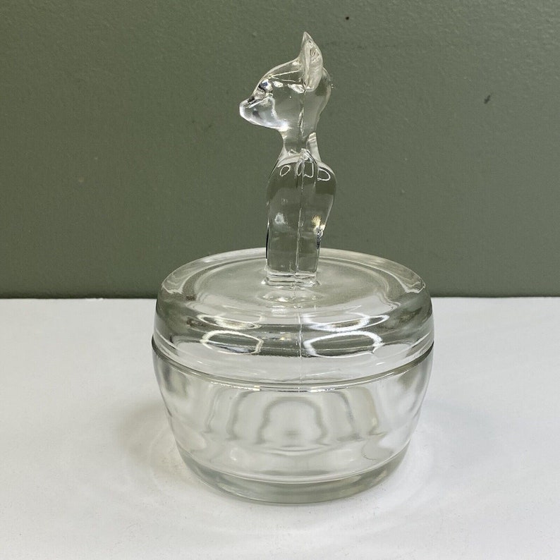 Vintage Clear Jeannette Glass Bambi Fawn Doe Deer Powder Jar - Etsy