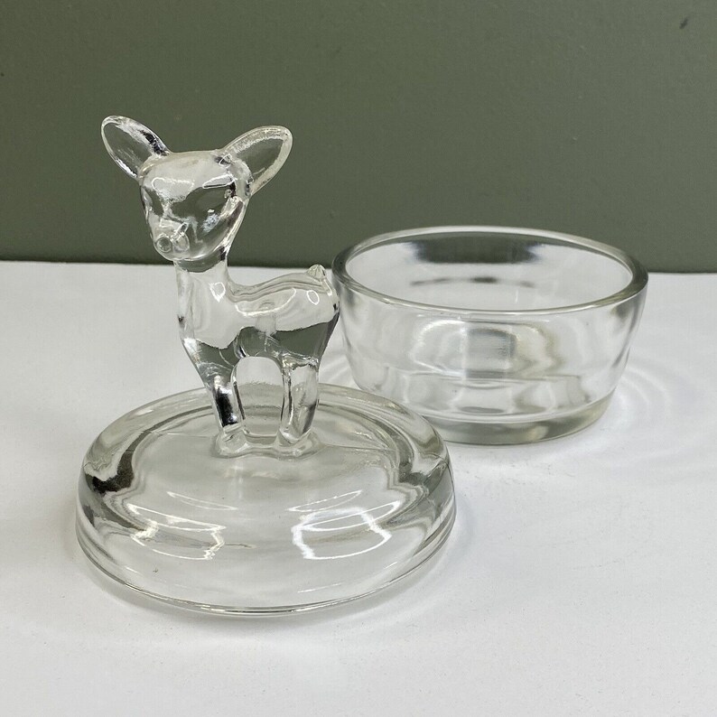 Vintage Clear Jeannette Glass Bambi Fawn Doe Deer Powder Jar - Etsy
