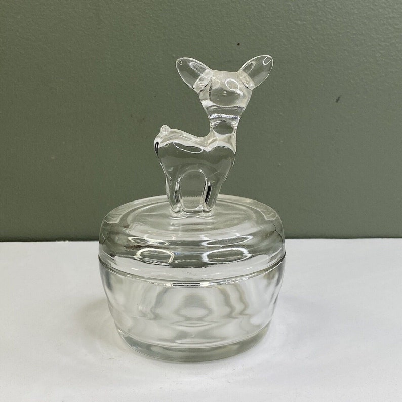 Vintage Clear Jeannette Glass Bambi Fawn Doe Deer Powder Jar - Etsy