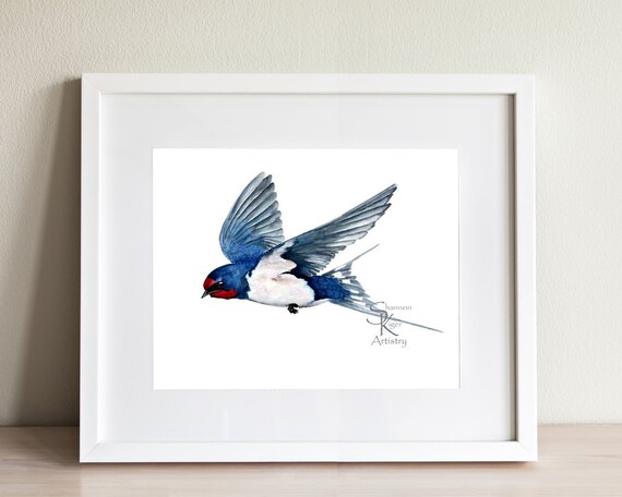Swallow Print Barn Swallow Watercolor Bird Painting Modern | Etsy