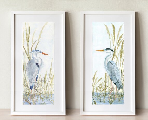 Great Blue Heron Watercolor Print Set of 2 Heron Bird Prints - Etsy