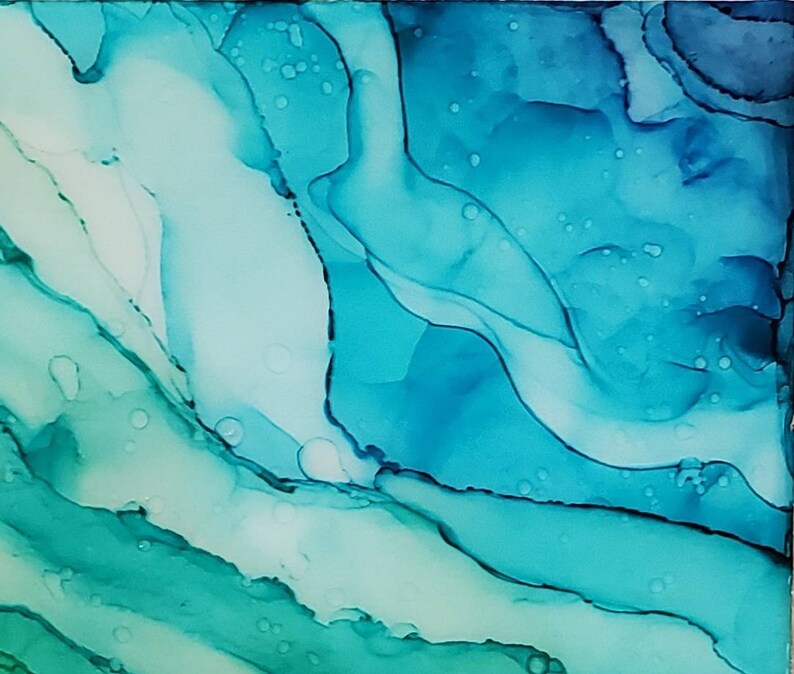 Alcohol Ink With Resin on Wood, Beach Scene, Abstract Ocean, Shiny ...