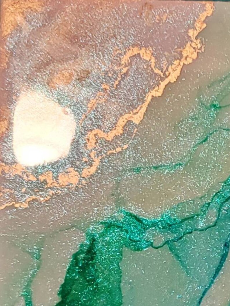 Alcohol Ink With Resin on Wood, Beach Scene, Abstract Ocean, Shiny ...