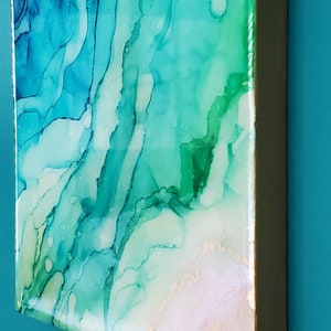 Alcohol Ink With Resin on Wood, Beach Scene, Abstract Ocean, Shiny ...