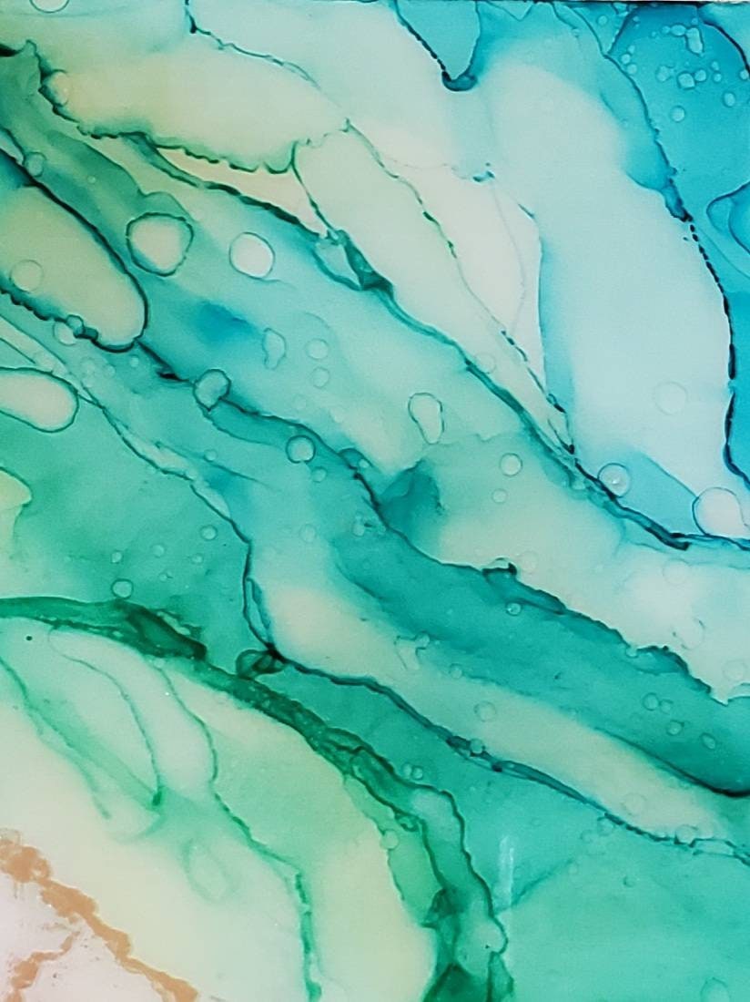 Alcohol Ink With Resin on Wood, Beach Scene, Abstract Ocean, Shiny ...