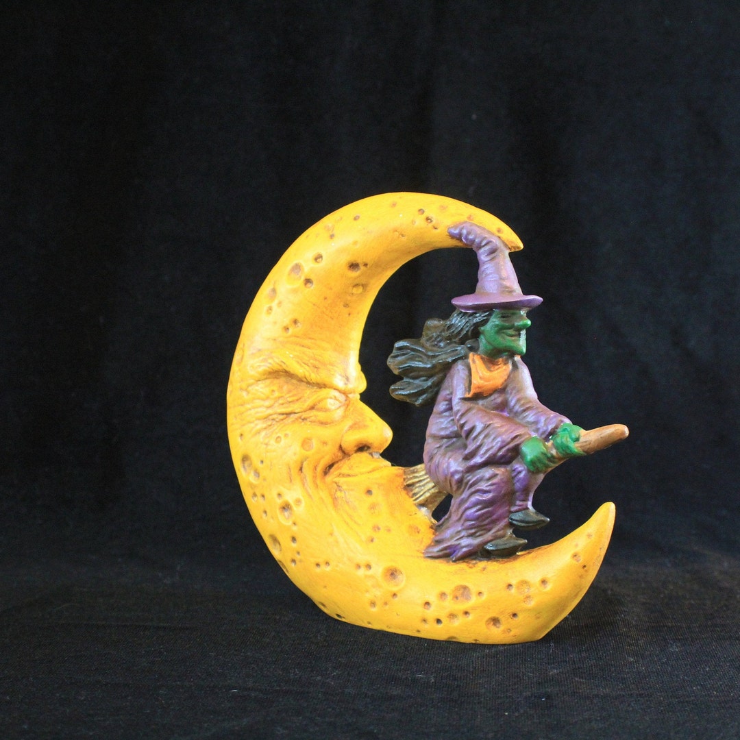 Ceramic Witch Flying Over Moon - Etsy