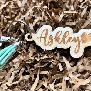 Custom Name Heart Keychain // Small Stocking Stuffers // Engraved Bag ...