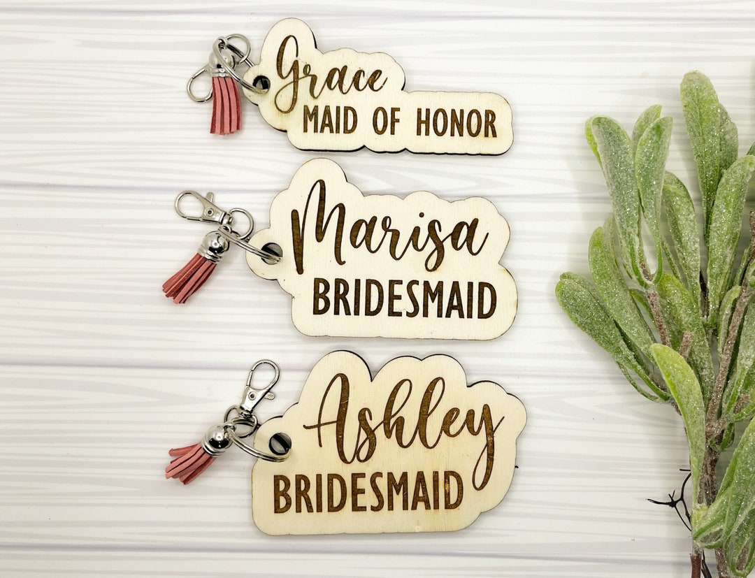 Personalized Wooden Bridal Party Keychain: Bridesmaid, Maid of Honor ...