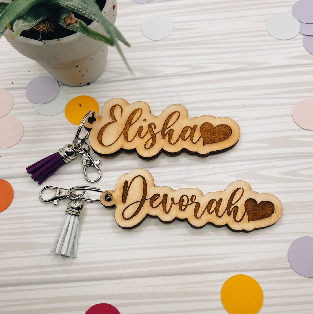 Custom Name Heart Keychain // Small Stocking Stuffers // Engraved Bag ...