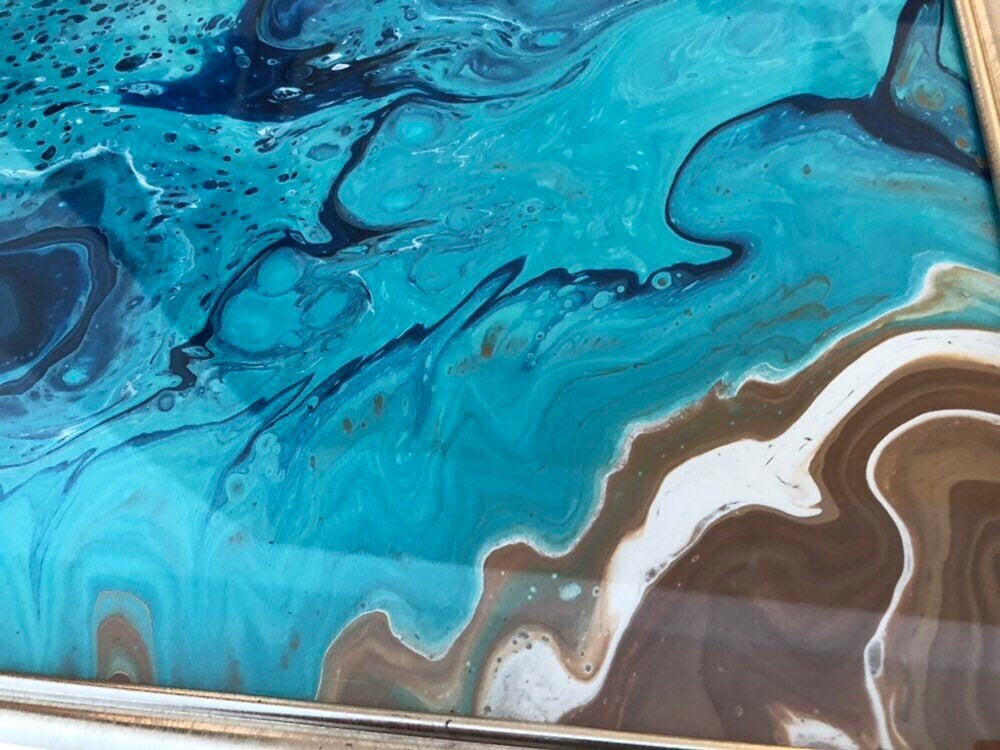 Original Acrylic Beach Pour Painting layers of Blue - Etsy