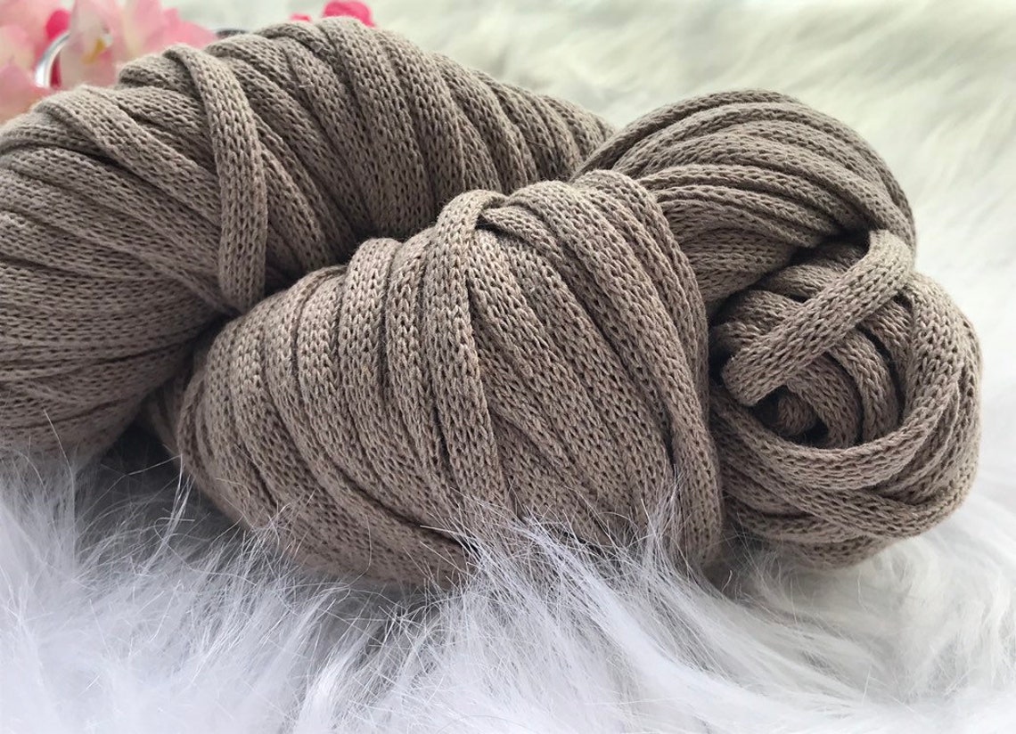 100% Cotton Tape Yarn Beige / Chunky Cotton Ribbon Yarn / - Etsy