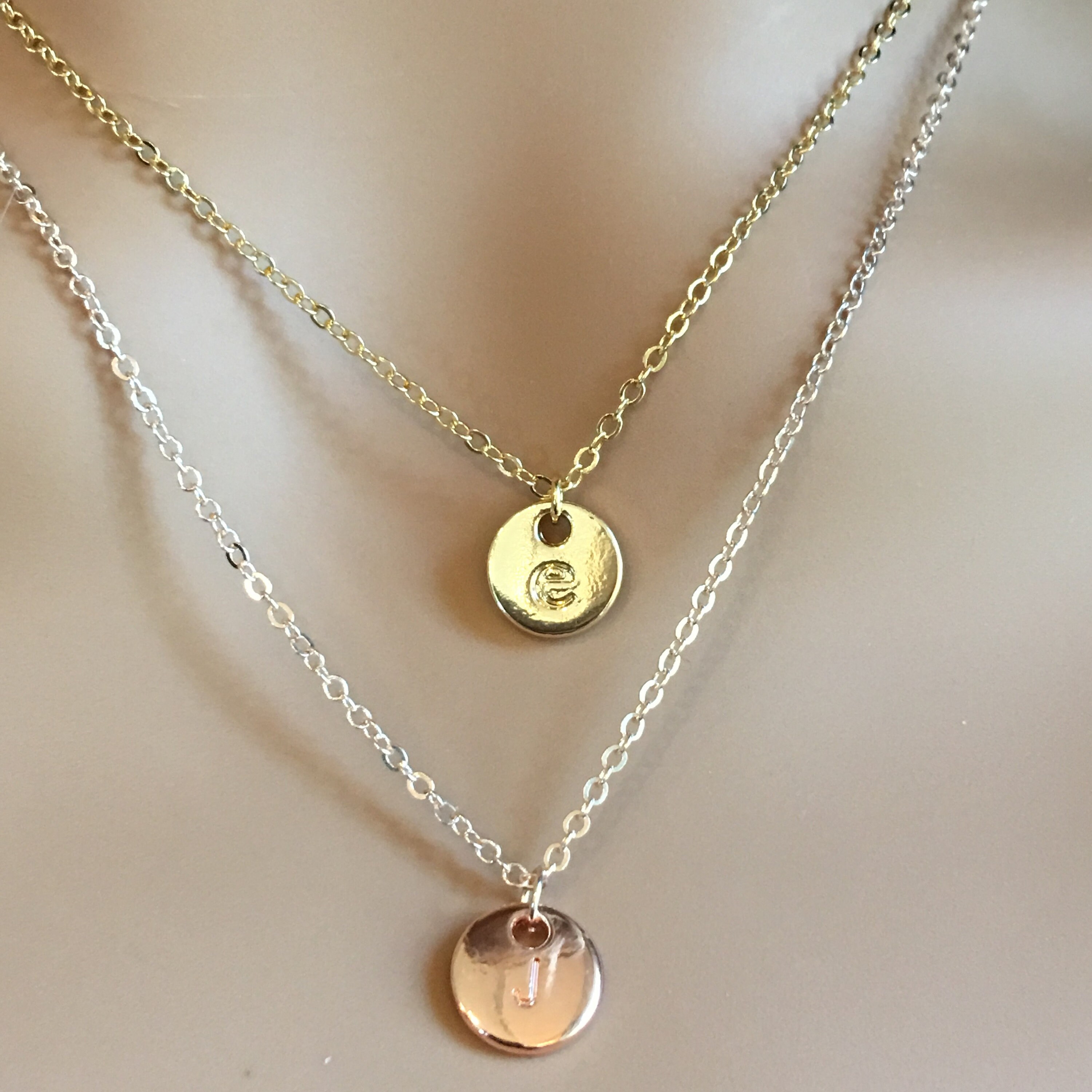 Gold Disk Initial Necklace Etsy