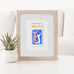 TPC Watercolor Matchbox Golfing Print in Bright Red and Blue - Golf Art ...