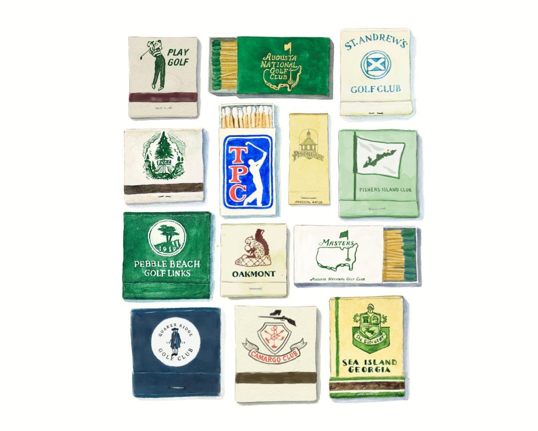Famous Golf Courses Matchbook Covers Collection - Watercolor Art Print ...