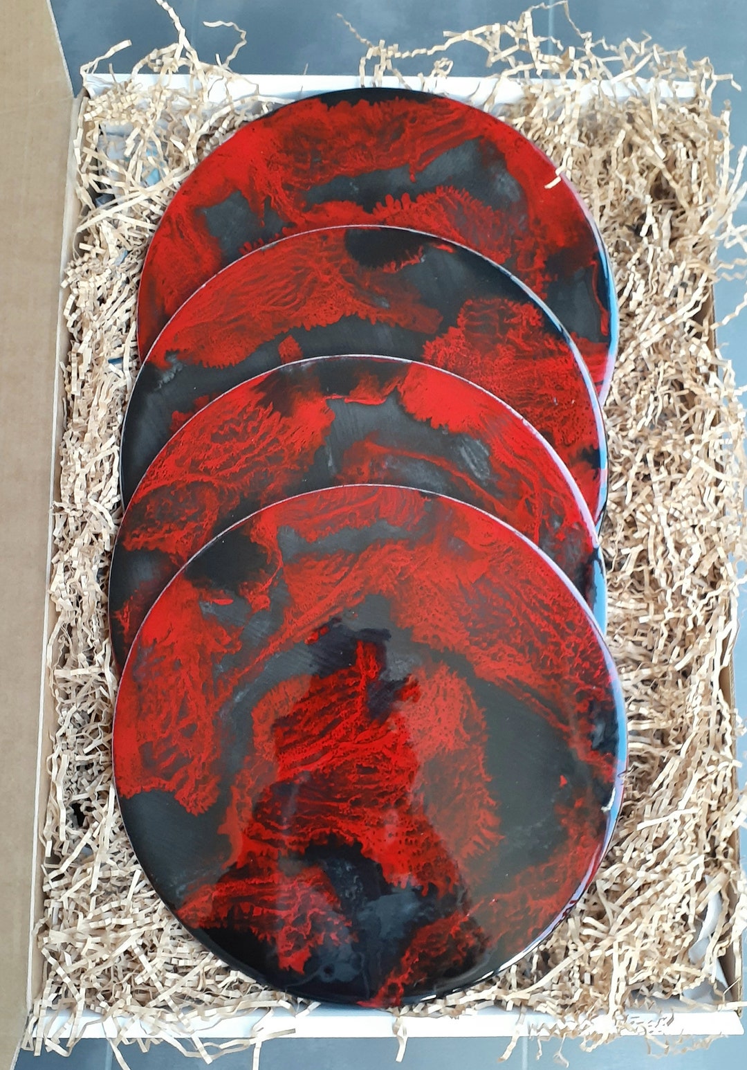 Red Resin Coasters, Modern Table Decor, Set of 4 - Etsy