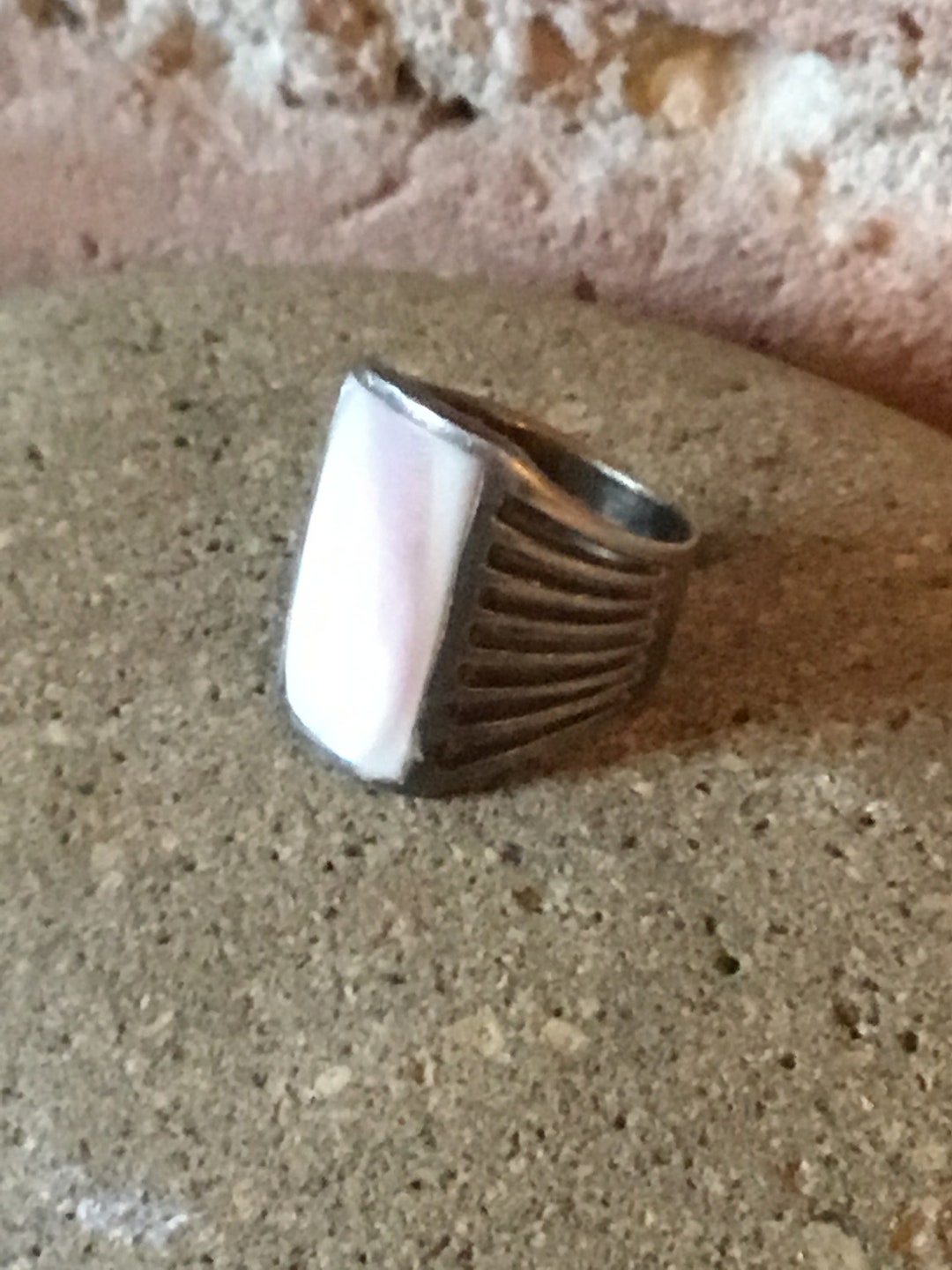 Wide Light Pink MOP and Sterling Silver Statement Ring - Etsy