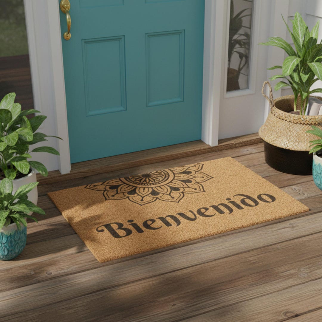 Bienvenido Mandala Coir Doormat, Spiritual Entryway Decor - Etsy