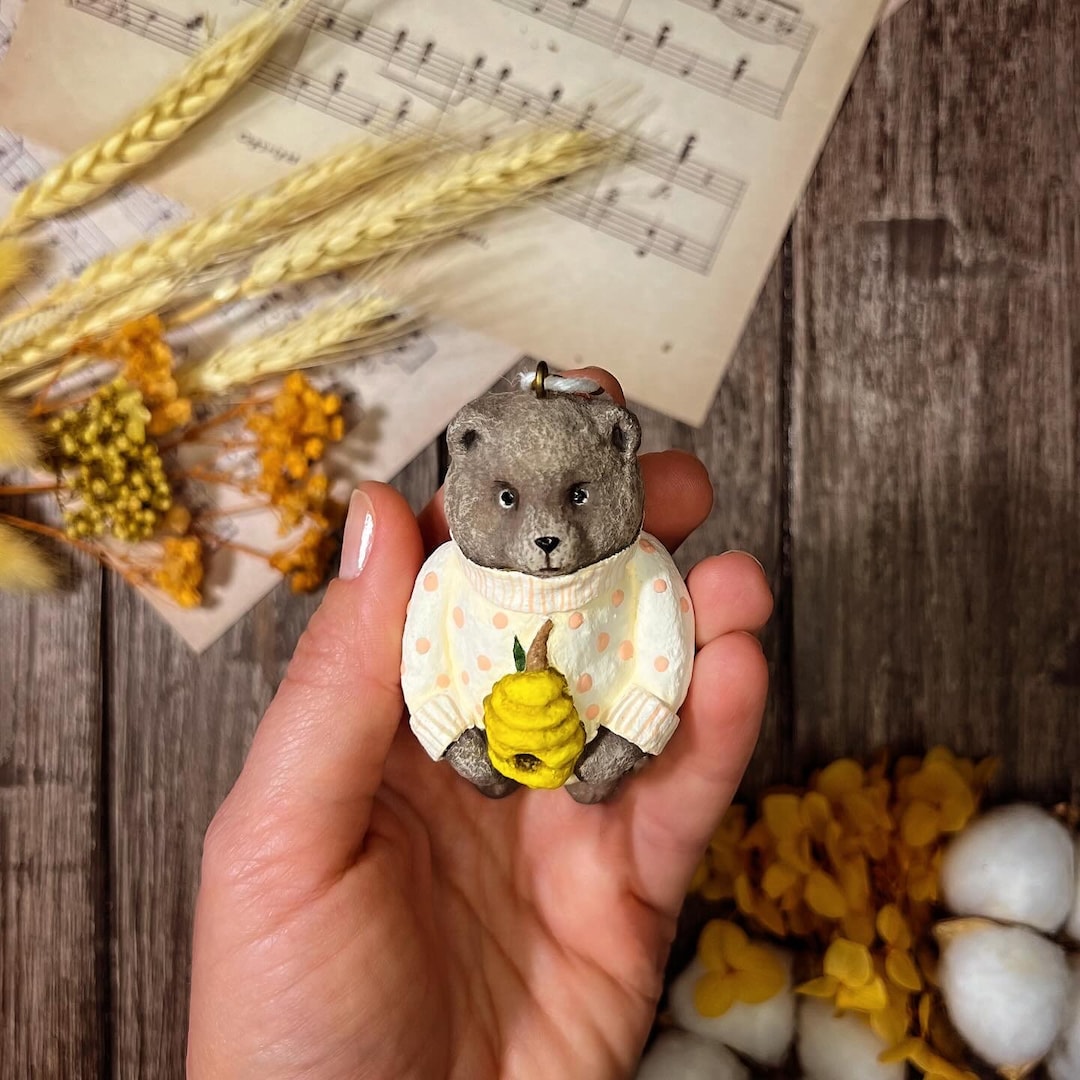 Spun Cotton Wool Bear Ornament: Vintage Inspired Handmade Miniature - Etsy