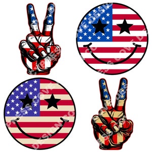USA Peace Hand Sign USA Smiley Face PNG Sublimation Design - Etsy