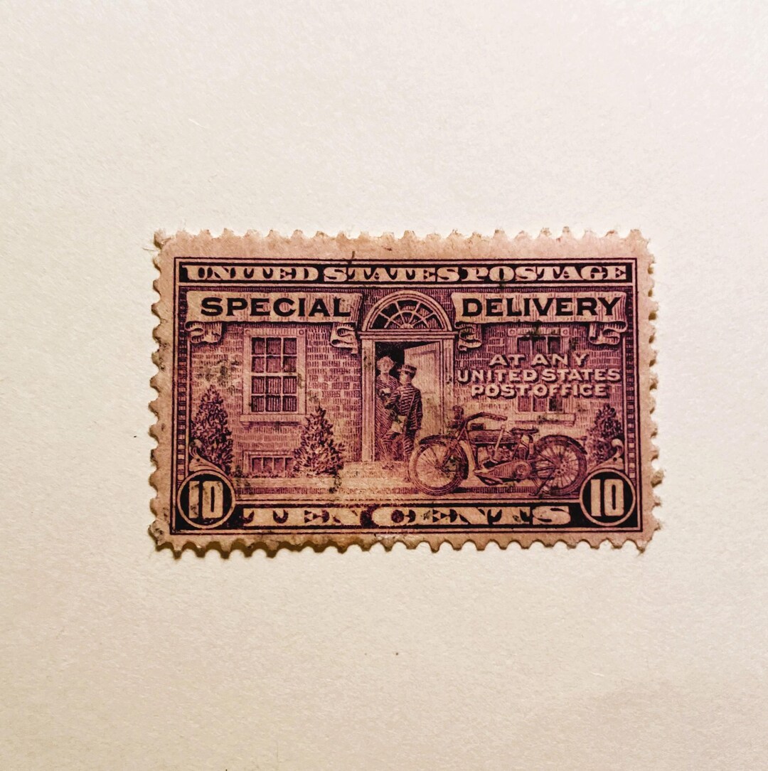 US Special Delivery Motorcycle Carrier 10c Stamp; 1927; Scott #E15, F ...