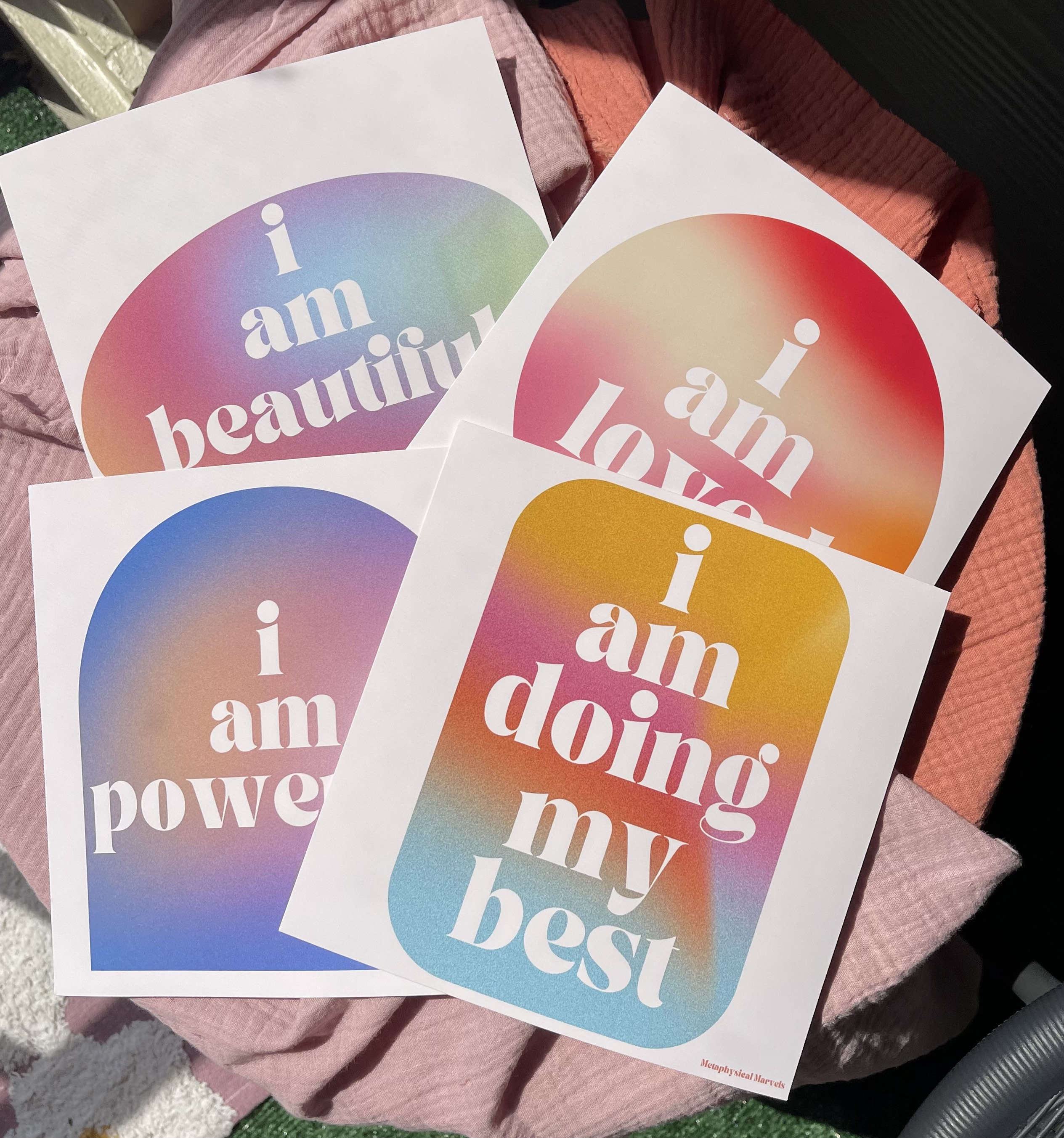 Pretty Positive Affirmation Wall Art Prints Preppy Gradient Grainy ...