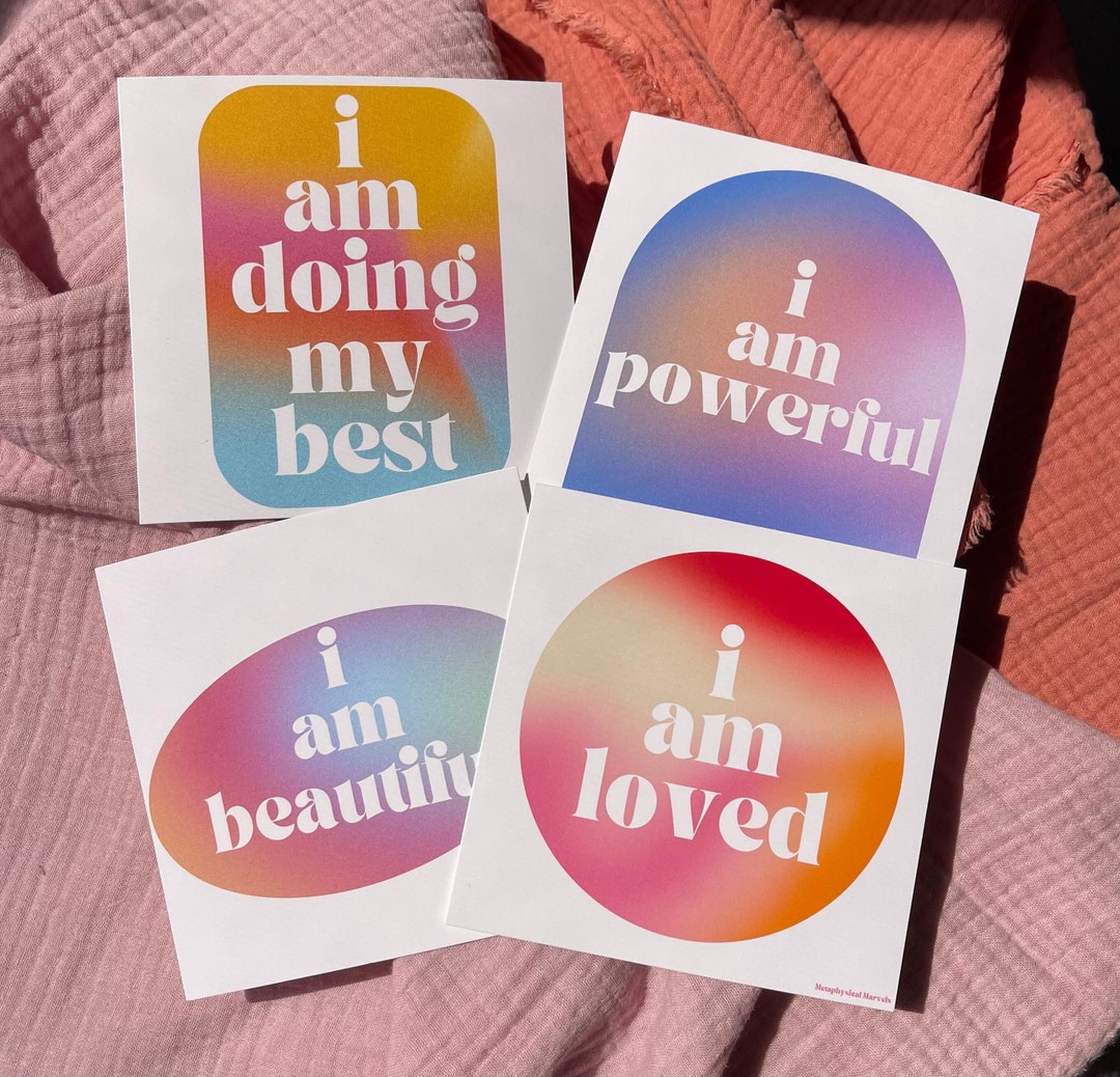 Pretty Positive Affirmation Wall Art Prints Preppy Gradient Grainy ...