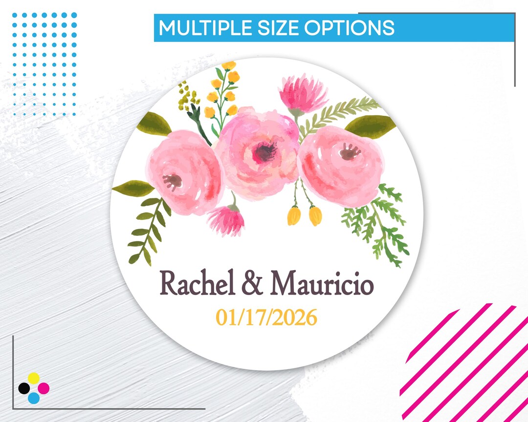 Custom Wedding Labels, Personalized Floral Wedding Labels, Circle ...