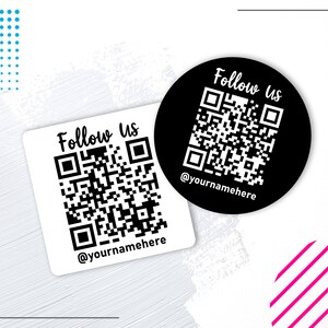 Follow Us QR Code Sticker, Social Media Sticker QR Labels for Business ...