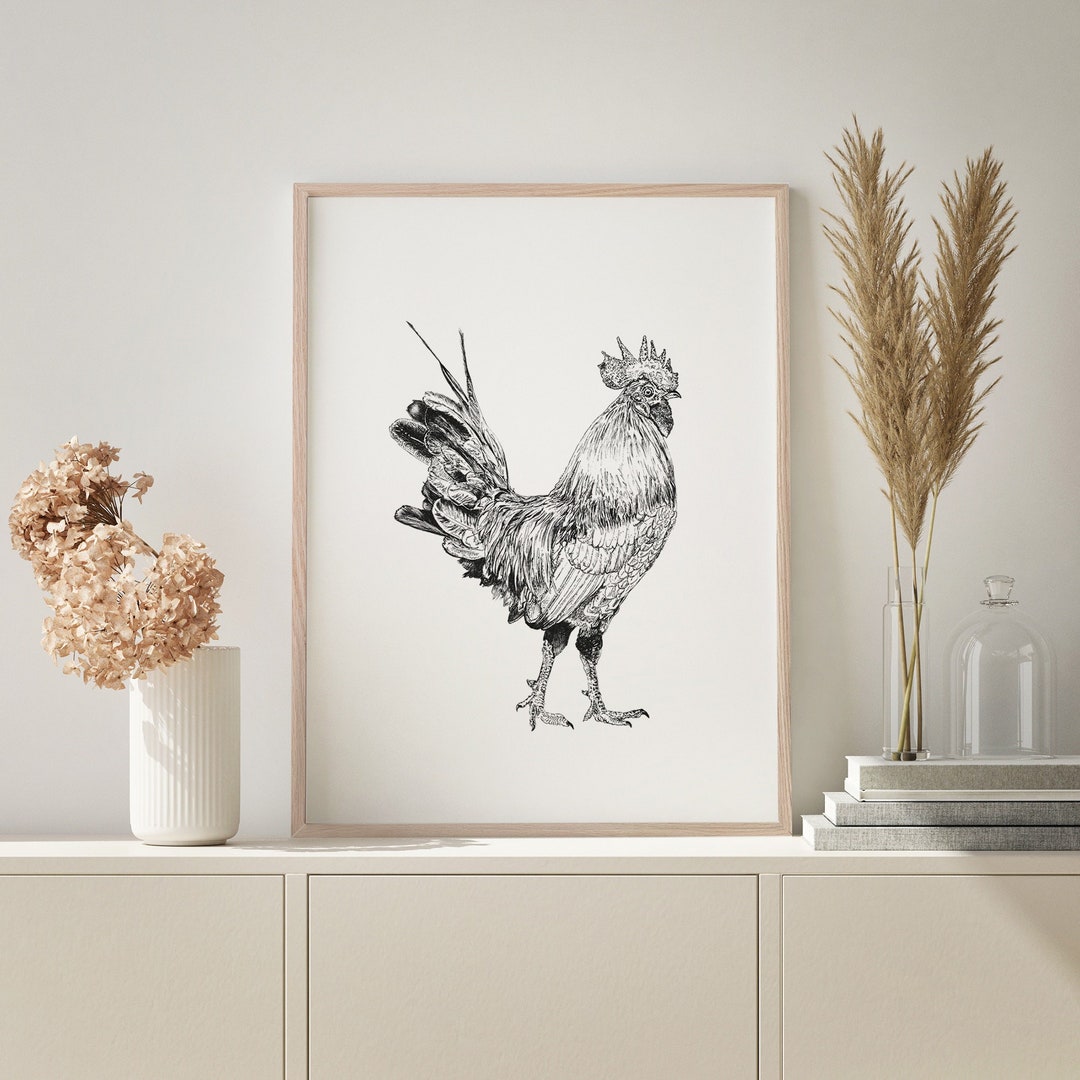 Black Cockerel Art Print Cockerel Wall Art Farm Kitchen Decor Cockerel ...