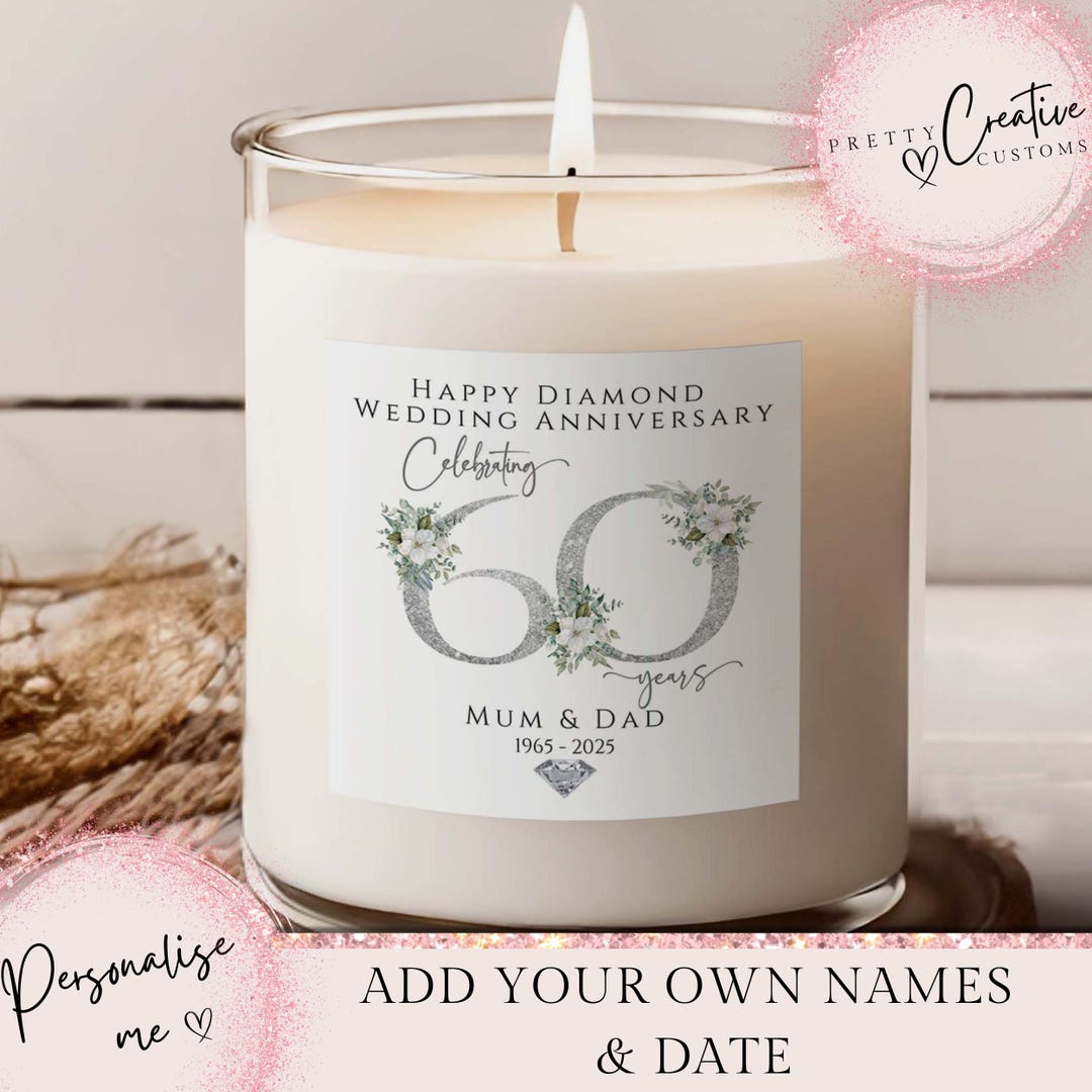 60th Wedding Anniversary Candle, Diamond Wedding Anniversary Gift ...