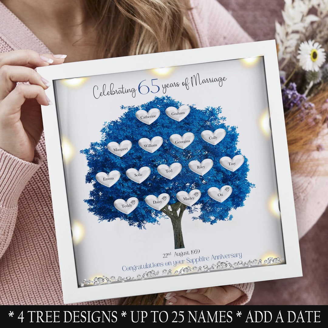 65th Wedding Anniversary Gift Family Tree Framed Print Sapphire Wedding ...