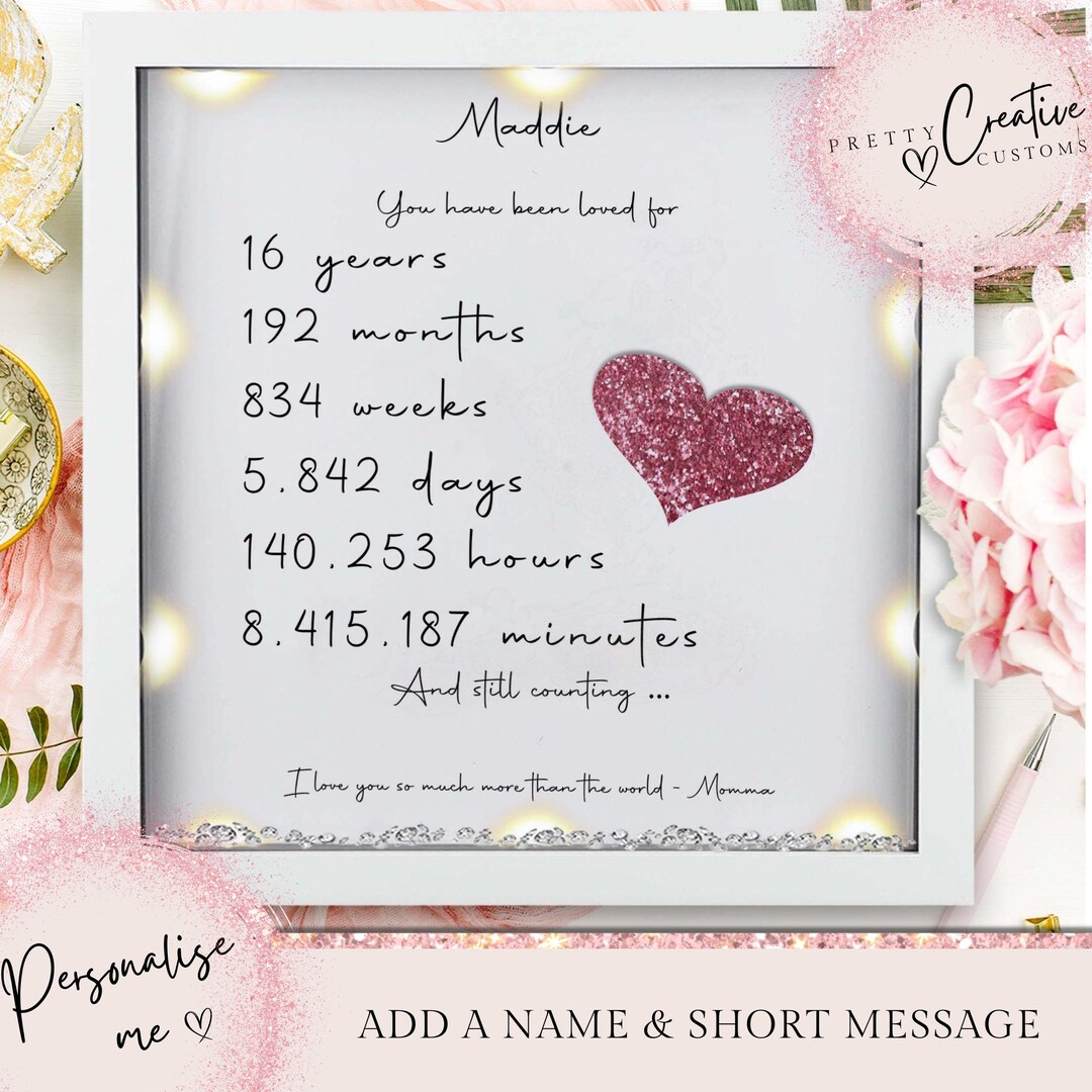 16th Birthday Girl Gift Personalised Birthday Frame Gift Daughter ...
