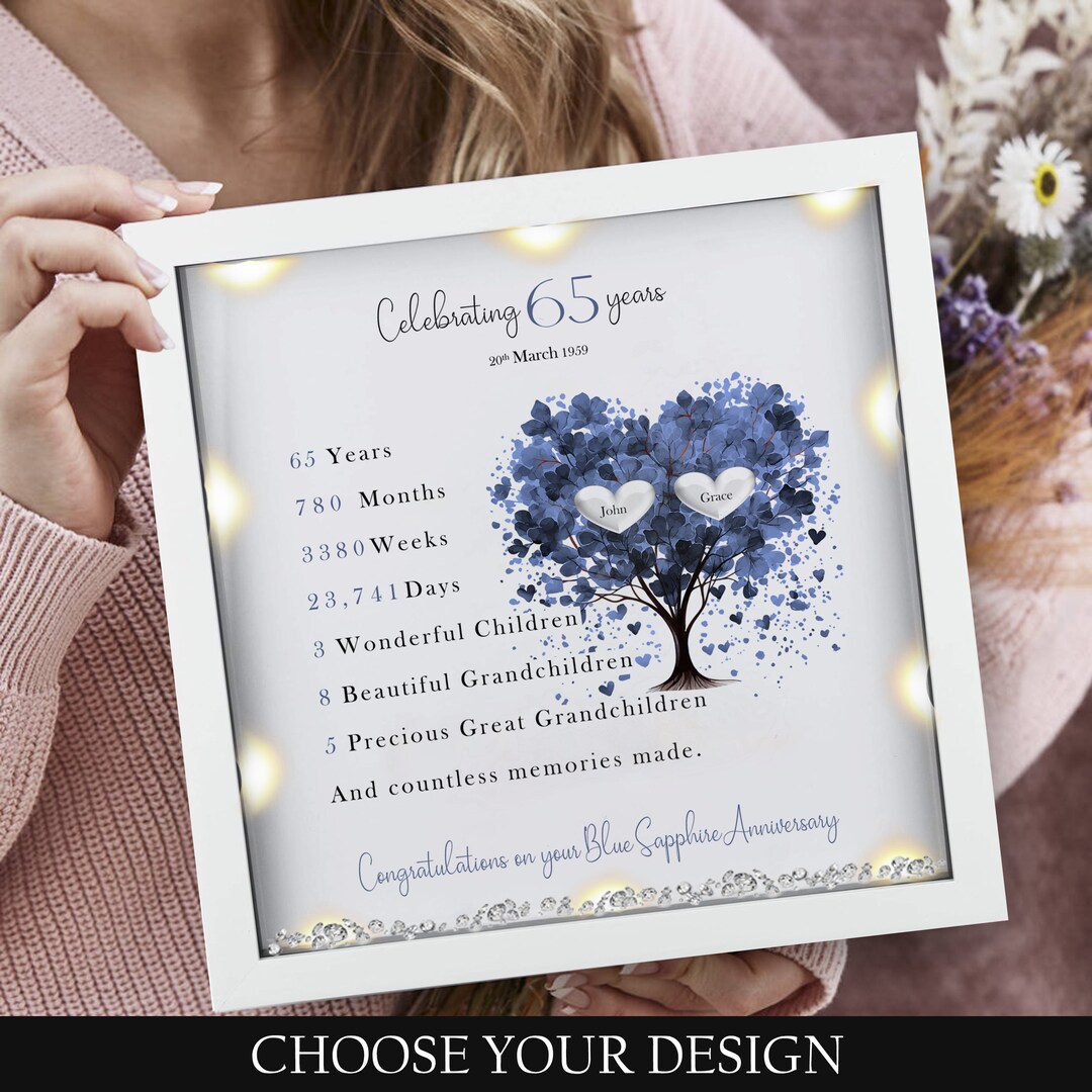 65th Wedding Anniversary Gift Family Tree Framed Print Sapphire Wedding ...