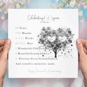 60th Wedding Anniversary Gift Personalized Family Tree Print Diamond ...