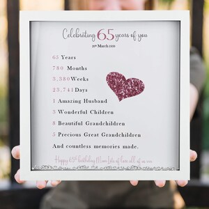 65th Birthday Gifts for Women, Personalised Birthday Gift, Mum Birthday ...