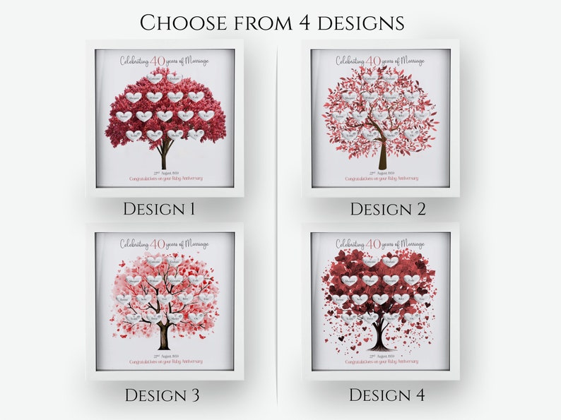 40th Wedding Anniversary Gift | Family Tree Framed Print | Ruby Wedding ...