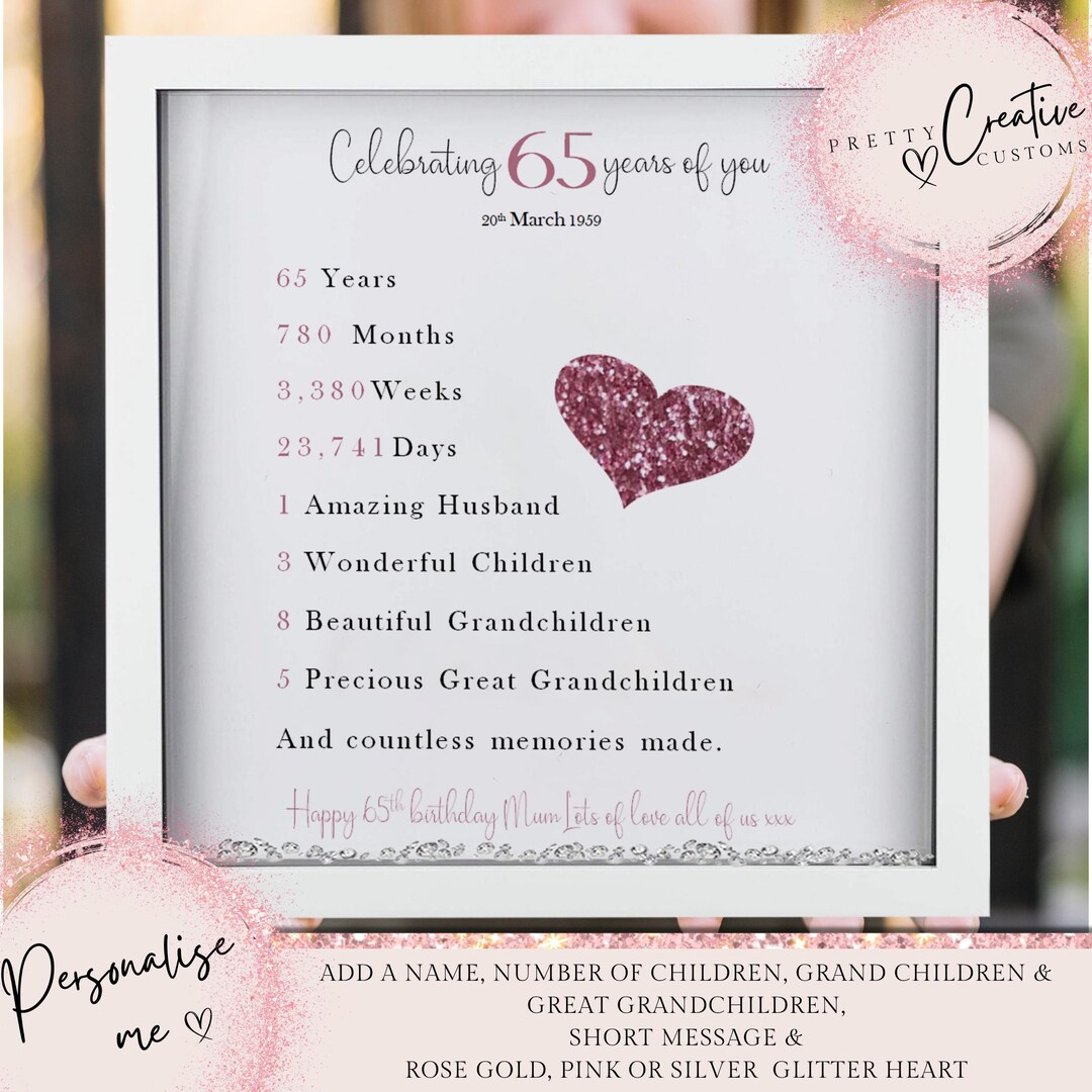 65th Birthday Gifts for Women, Personalised Birthday Gift, Mum Birthday ...