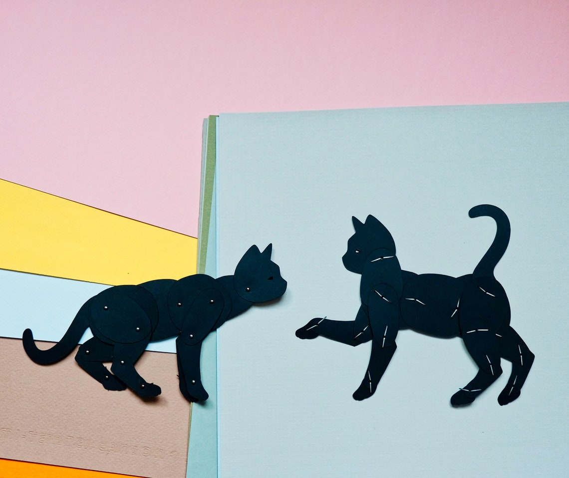 Black Cat Paper Puppet Articulated Doll - Etsy