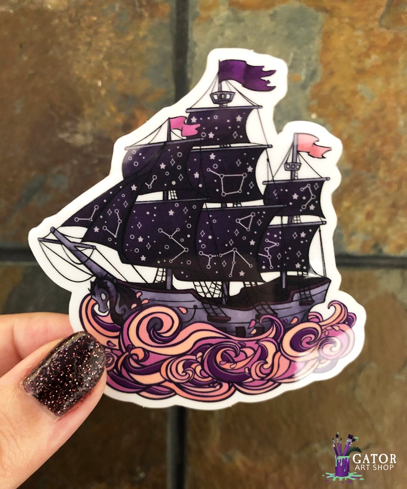Amethyst Starry Pirate Ship Sticker - Clear Vinyl 3"x2.9" - Etsy