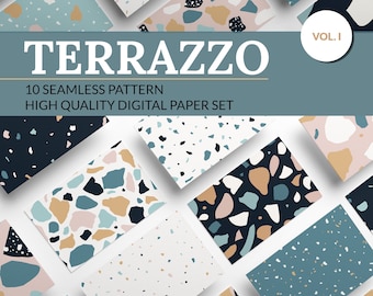 TERRAZZO Digital Paper Pack Abstract Tiles Seamless Pattern Clipart ...