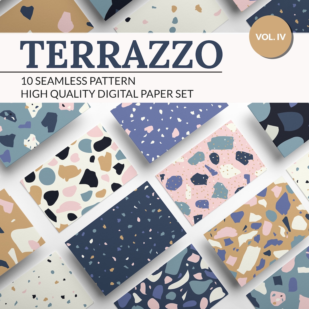 TERRAZZO Digital Paper Pack Abstract Tiles Seamless Pattern Clipart ...